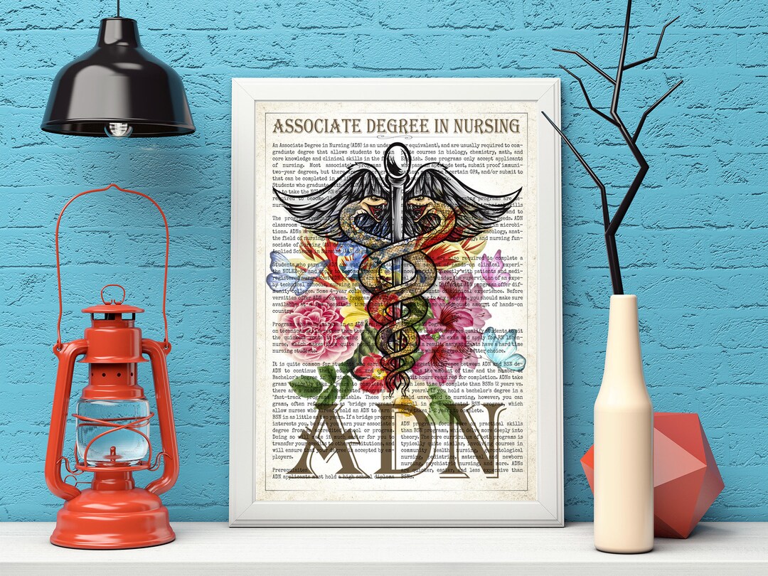 ADN With Flower Print, Nurse Art, Nurse Graduation Gift, Associate ...