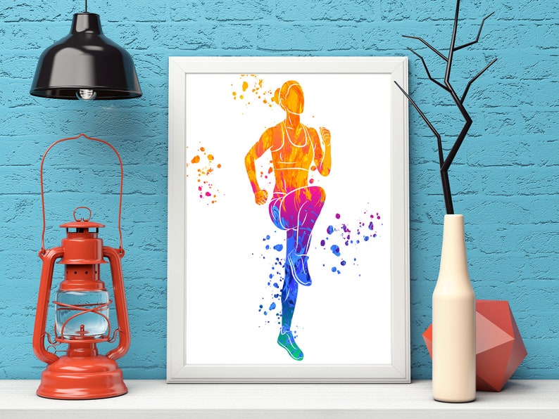 Female Girl Marathon Winner Art Runner Woman Watercolor Print Runner ...