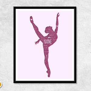 Personalized Ballerina Word Art Print - Ballet Dance Girl Word Cloud ...