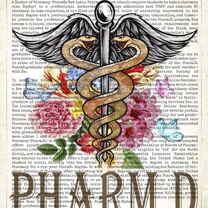 Pharmacy Art, Doctors Office Decor , Pharmd With Flowers Print. Doctor ...