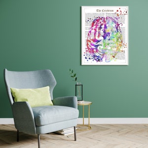 Brain Art Poster Cerebrum Anatomy Watercolor Print Psychology ...