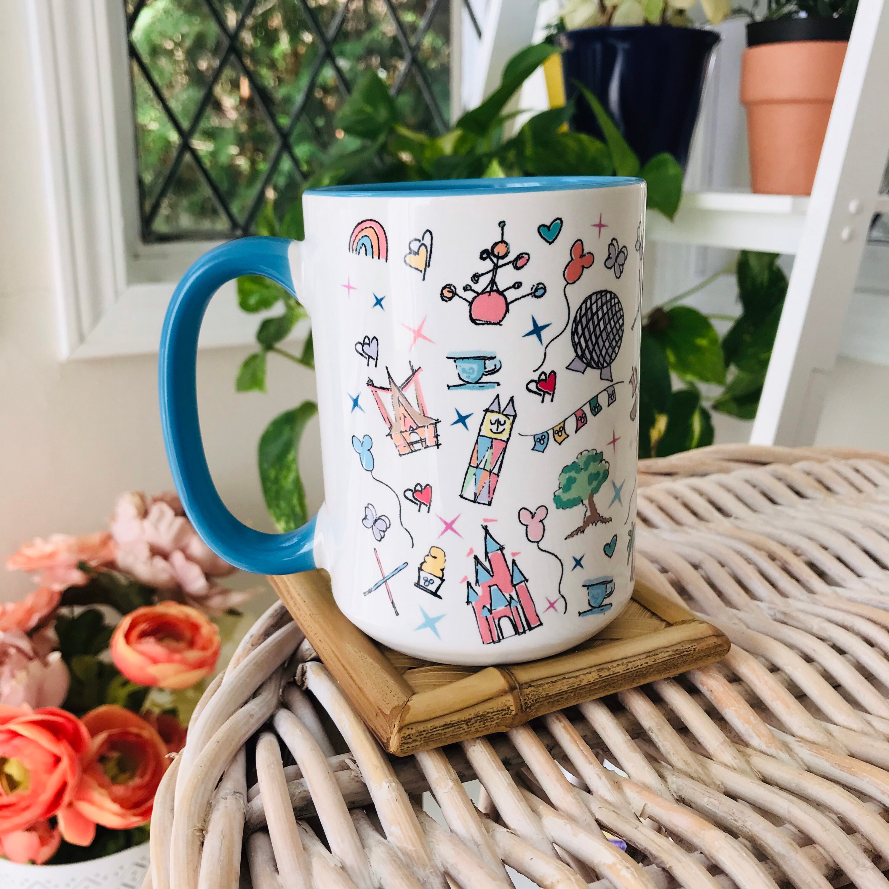 Walt Disney World Parks Icons Disney Inspired Mug With Blue Handle - Etsy