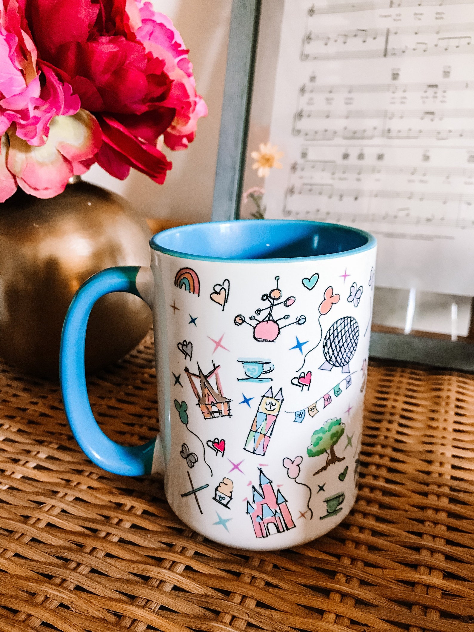Walt Disney World Parks Icons Disney Inspired Mug With Blue Handle - Etsy