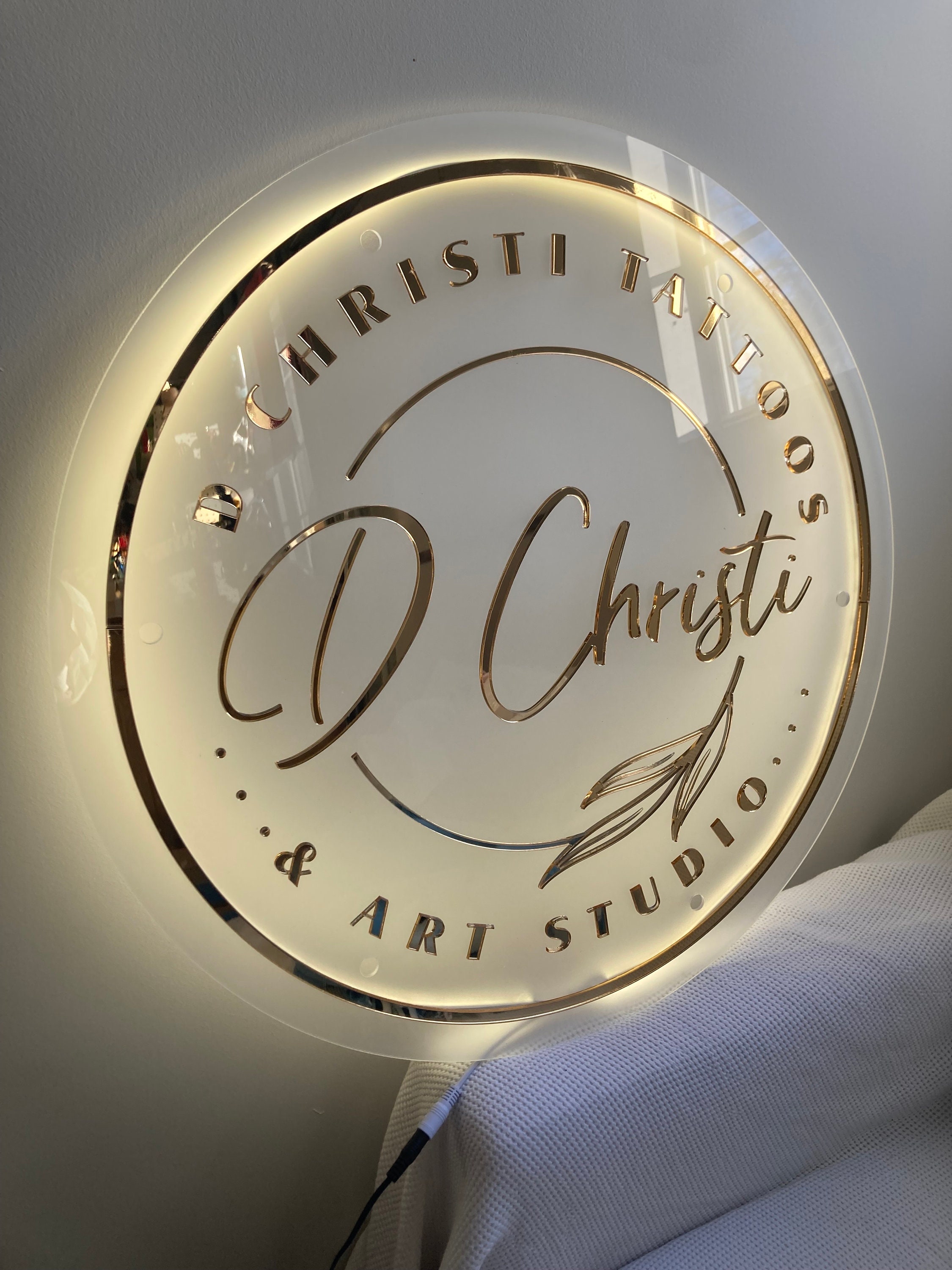 LED Custom Mirrored Business Sign , Round Logo Sign , LED Logo ...