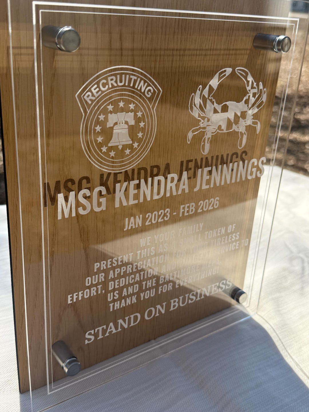 Modern Acrylic & Wood Military Recognition Plaque | Custom Engraved PCS ...
