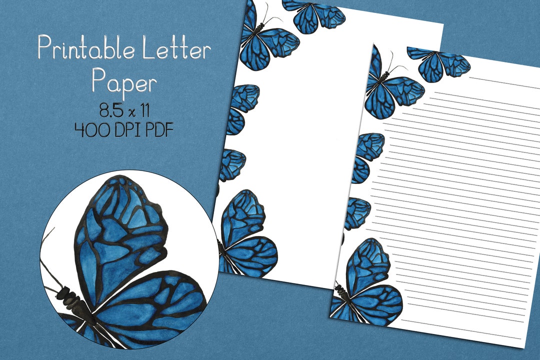 Butterfly Printable Letter Paper, Printable Butterfly Stationery, 8 ...