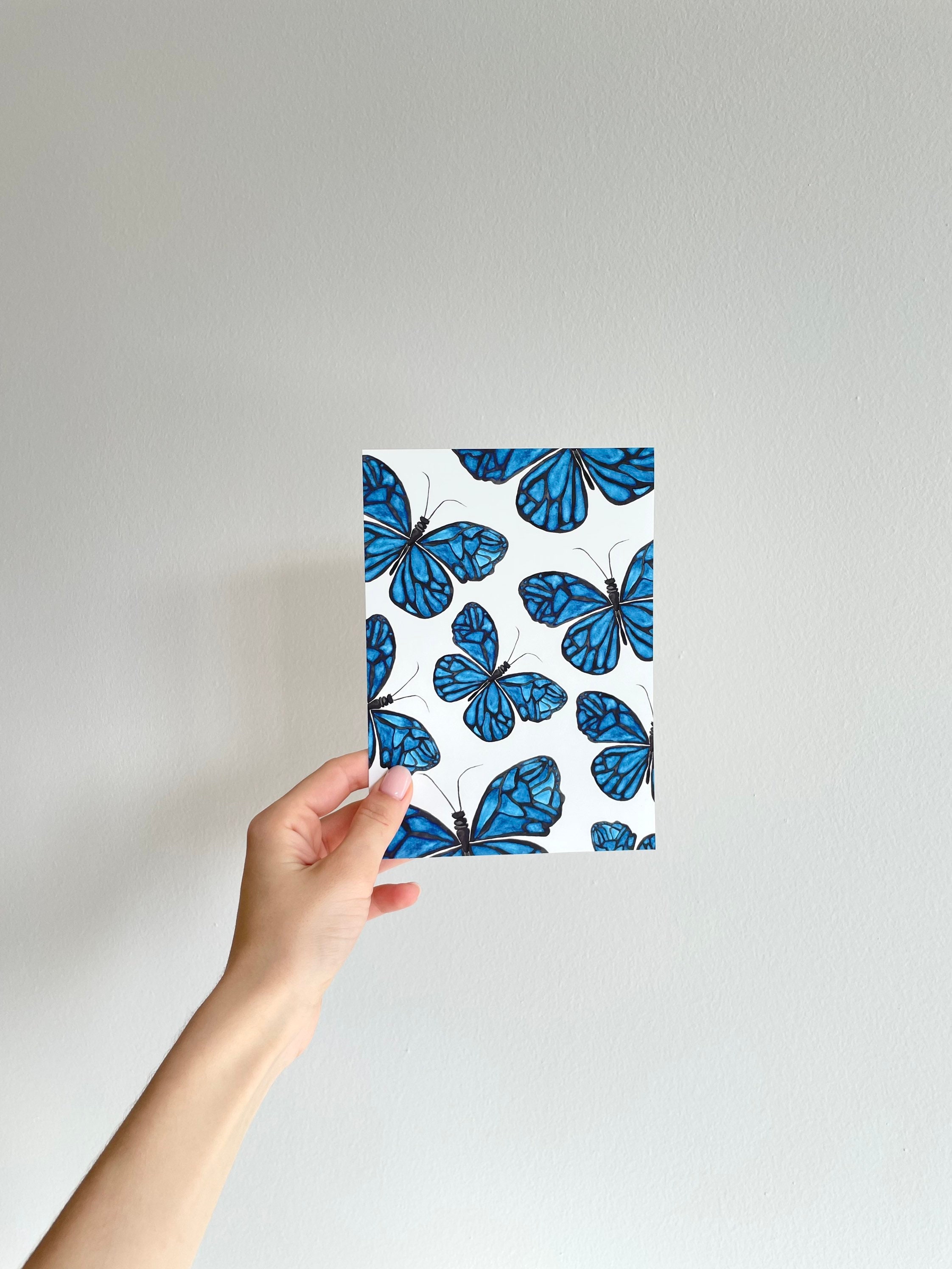Blue Butterfly Wall Art, Watercolor Butterflies Pattern, Ulysses ...