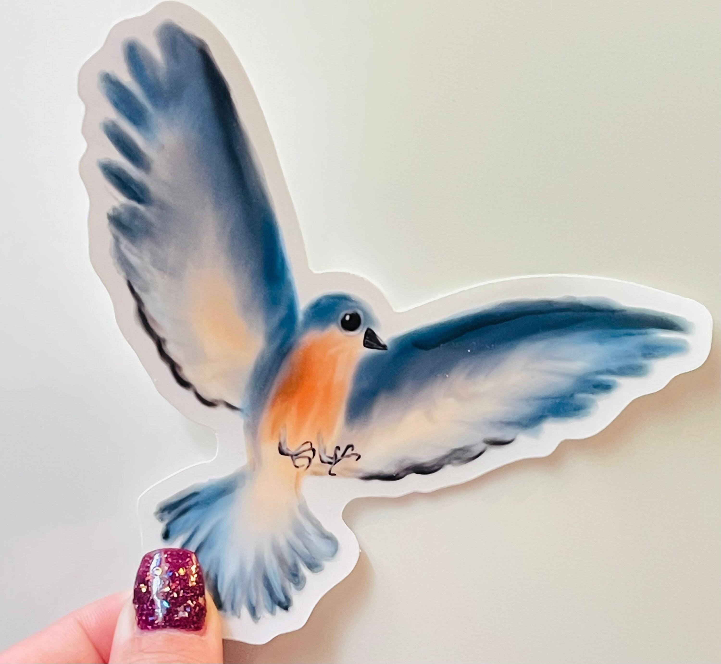 Bluebird Sticker Large Hand Drawn Art Decal, Clear Bird Sticker, Window ...