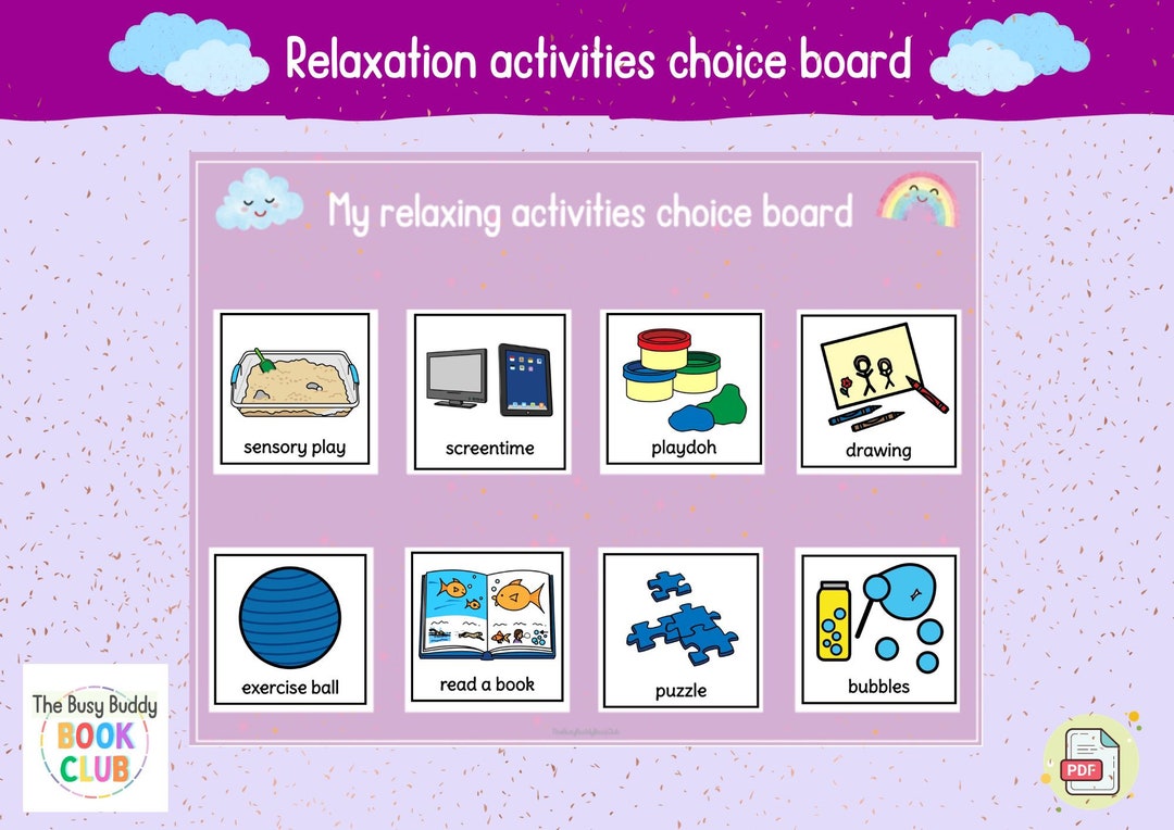 Relaxation Activities Choice Board & PECS Visual Support Behaviour ...