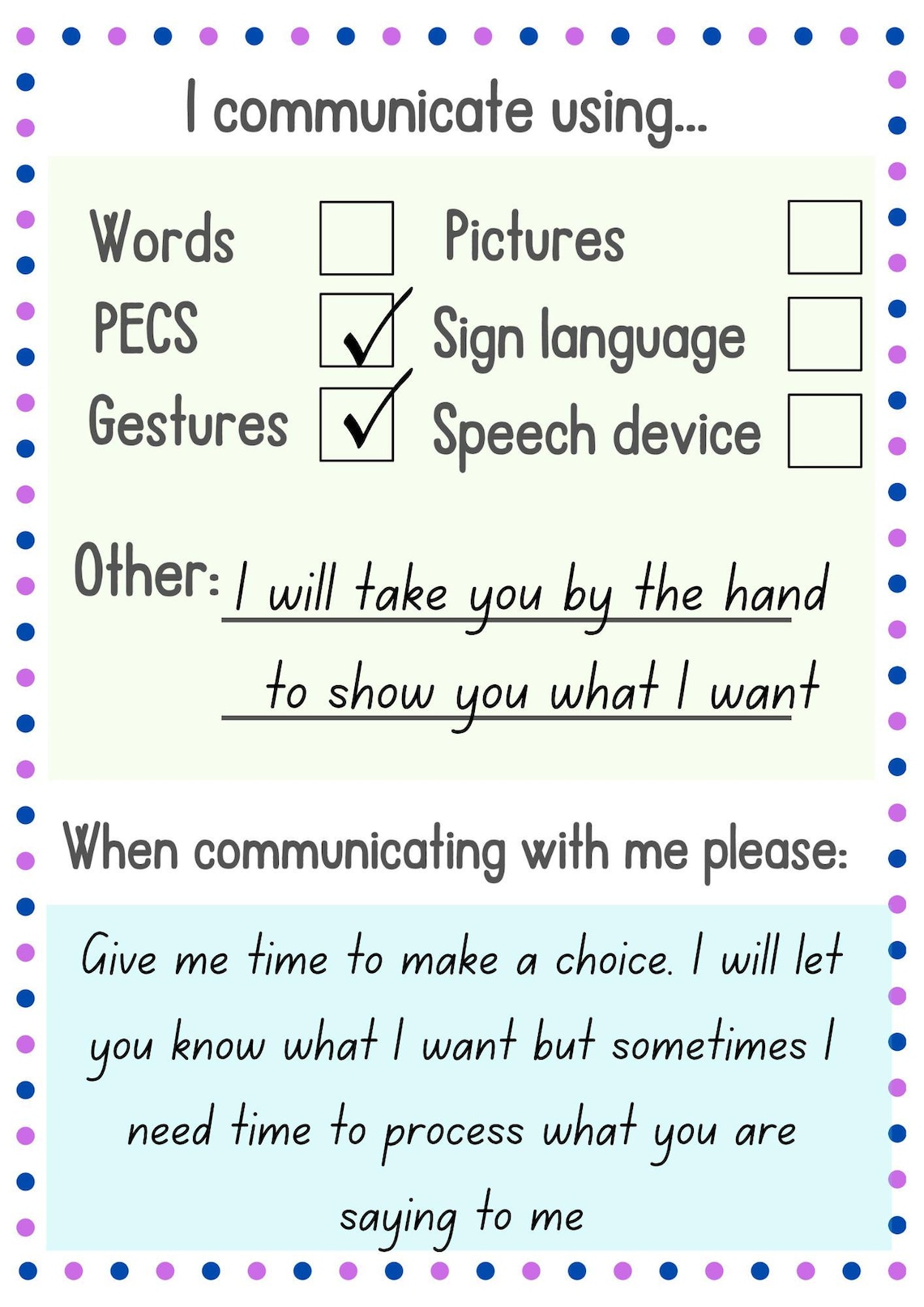 Communication Passport for Autism School Special Education - Etsy