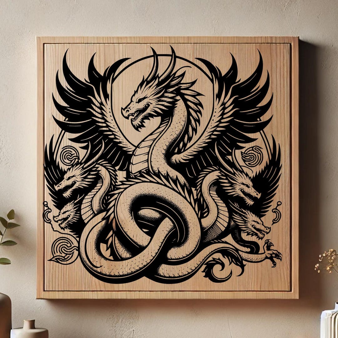 Serene Dragons SVG, Cutting Digital File, Fantasy Laser Wood Engraving ...