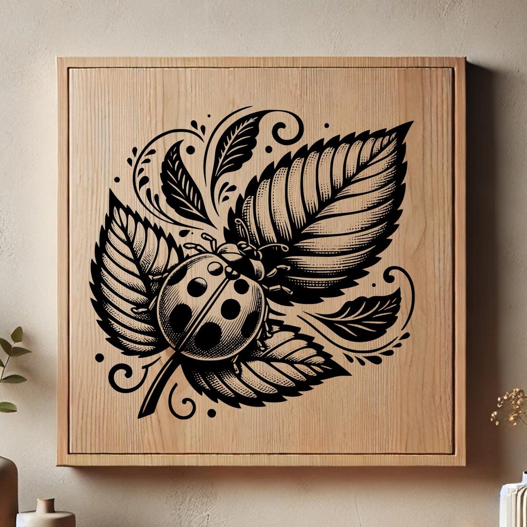 Ladybug SVG, Cutting Digital File, Lucky Leaf Laser Wood Engraving File ...