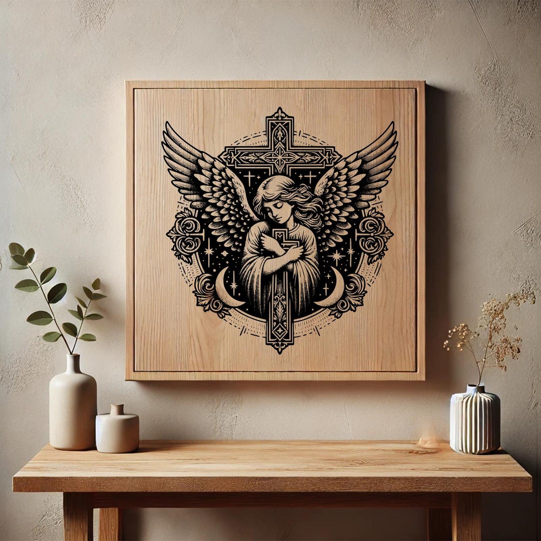 Guardian Angel and Celestial Cross SVG, Cutting Digital File, Vintage ...
