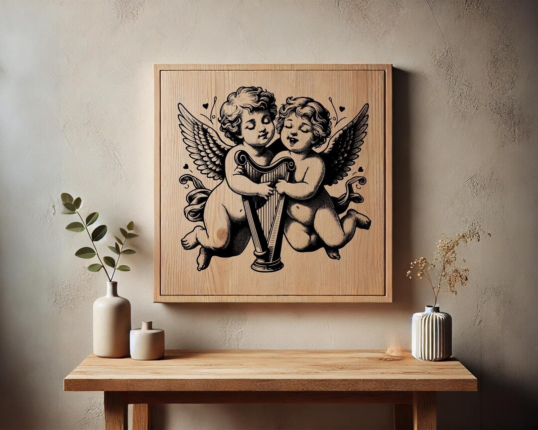 Cherubs With Harps SVG, Cutting Digital File, Divine Harmony Theme ...
