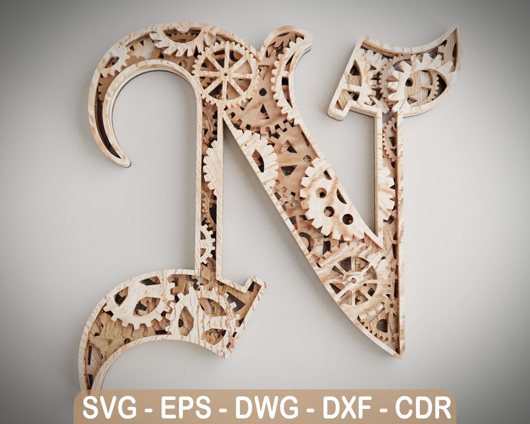 Layered Letter N - Steam Punk Alphabet Gears - Wall Art - SVG,DXF,DWG ...