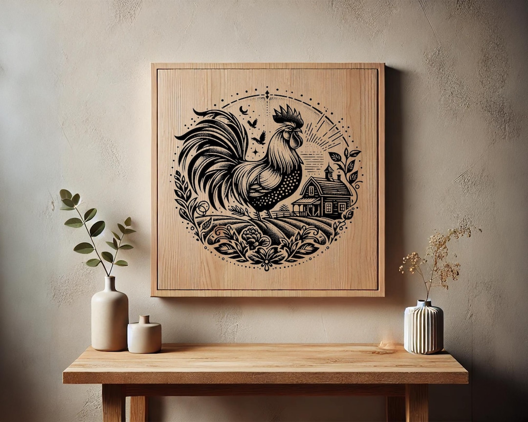 Farmhouse Rooster Board SVG, Cutting Board Digital File, Rustic Laser ...