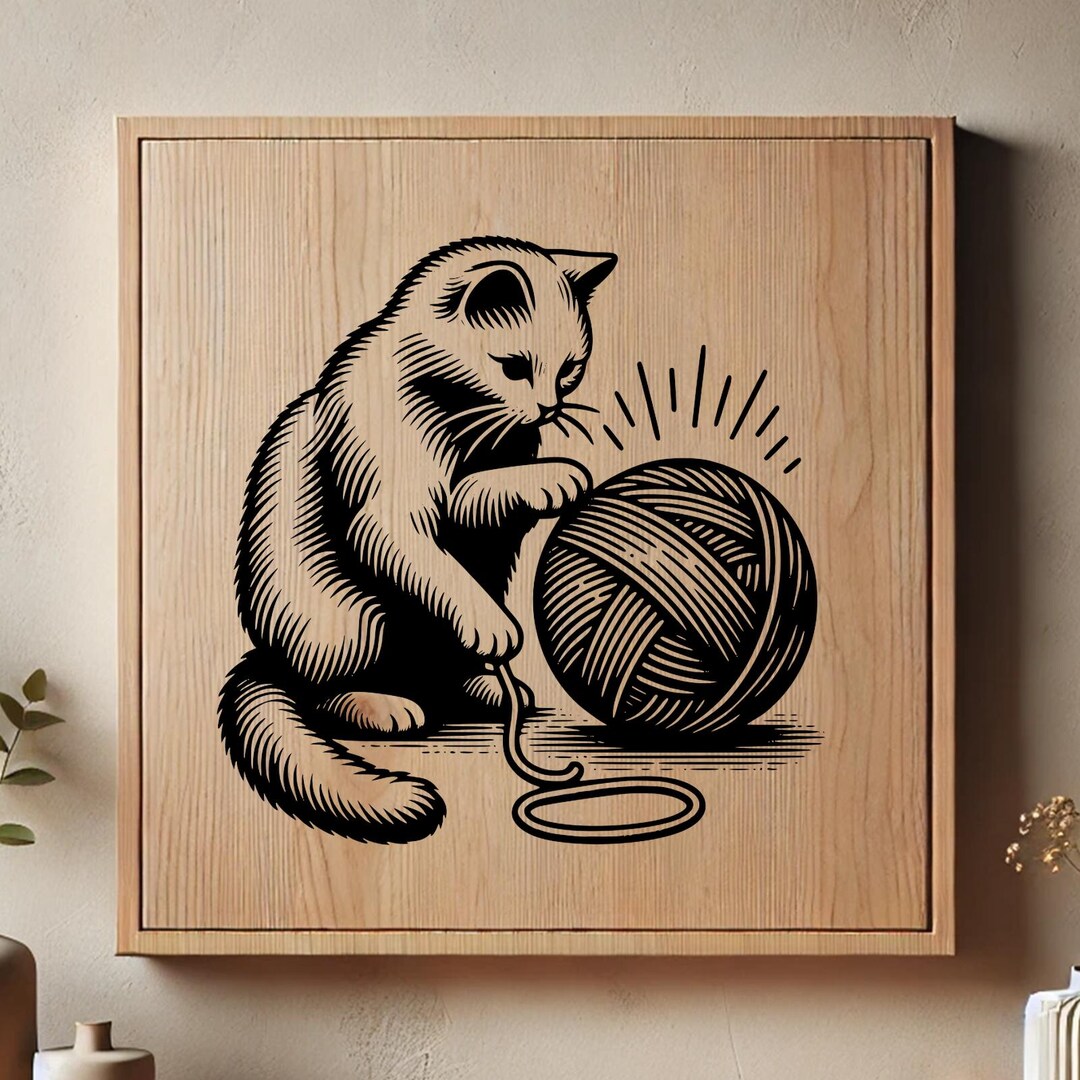 Cat Yarn SVG, Cutting Digital File, Playful Curiosity Laser Wood ...