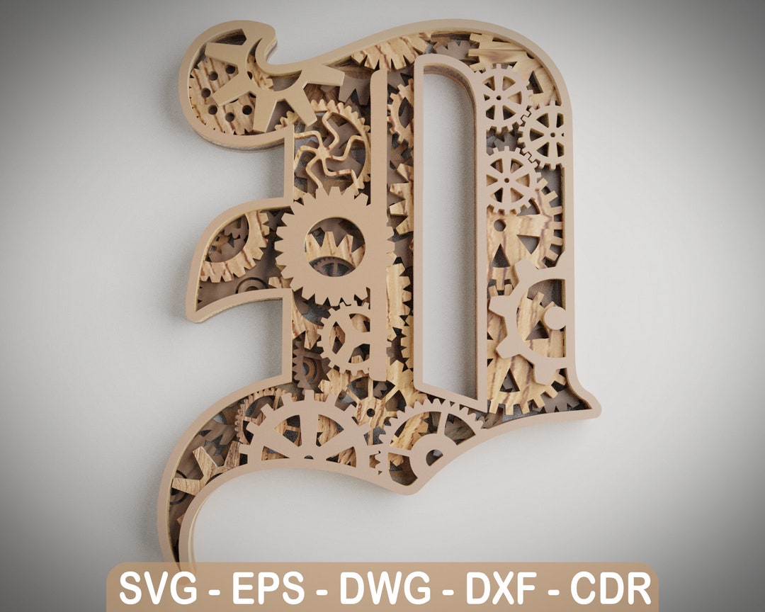 Layered Letter D - Steam Punk Alphabet Gears - Wall Art - SVG,DXF,DWG ...