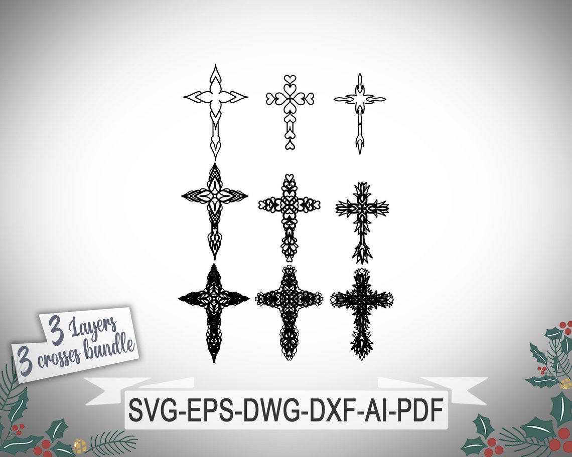 Layered Cross Bundle 3 Crosses 3 Layers Glowforge - Etsy