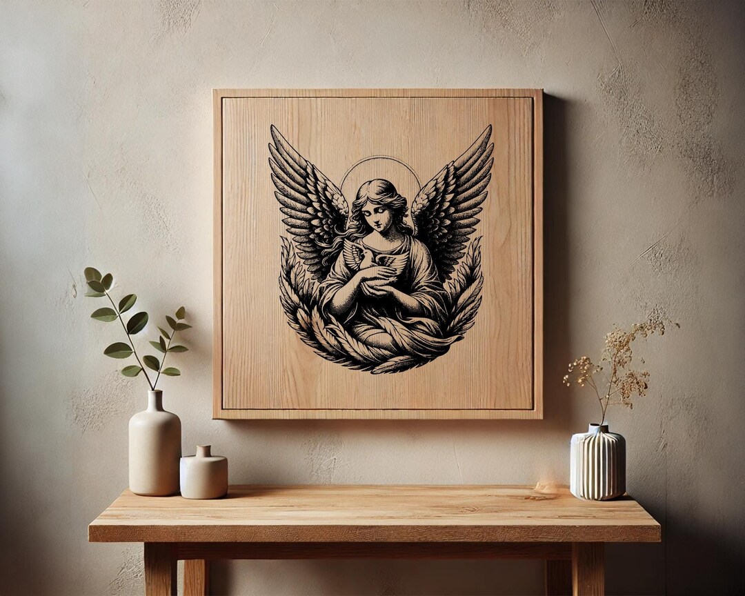 Guardian Angel With Dove SVG, Cutting Digital File, Serene Wood ...