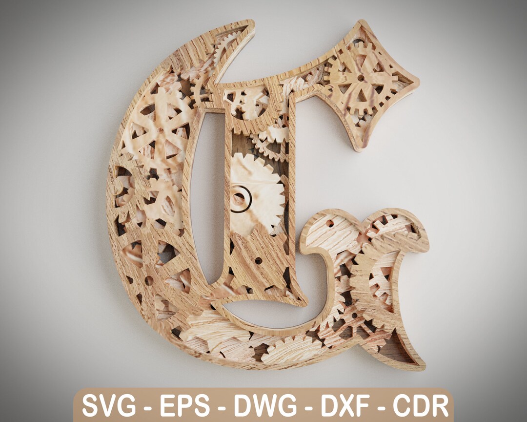 Layered Letter G - Steam Punk Alphabet Gears - Wall Art - SVG,DXF,DWG ...