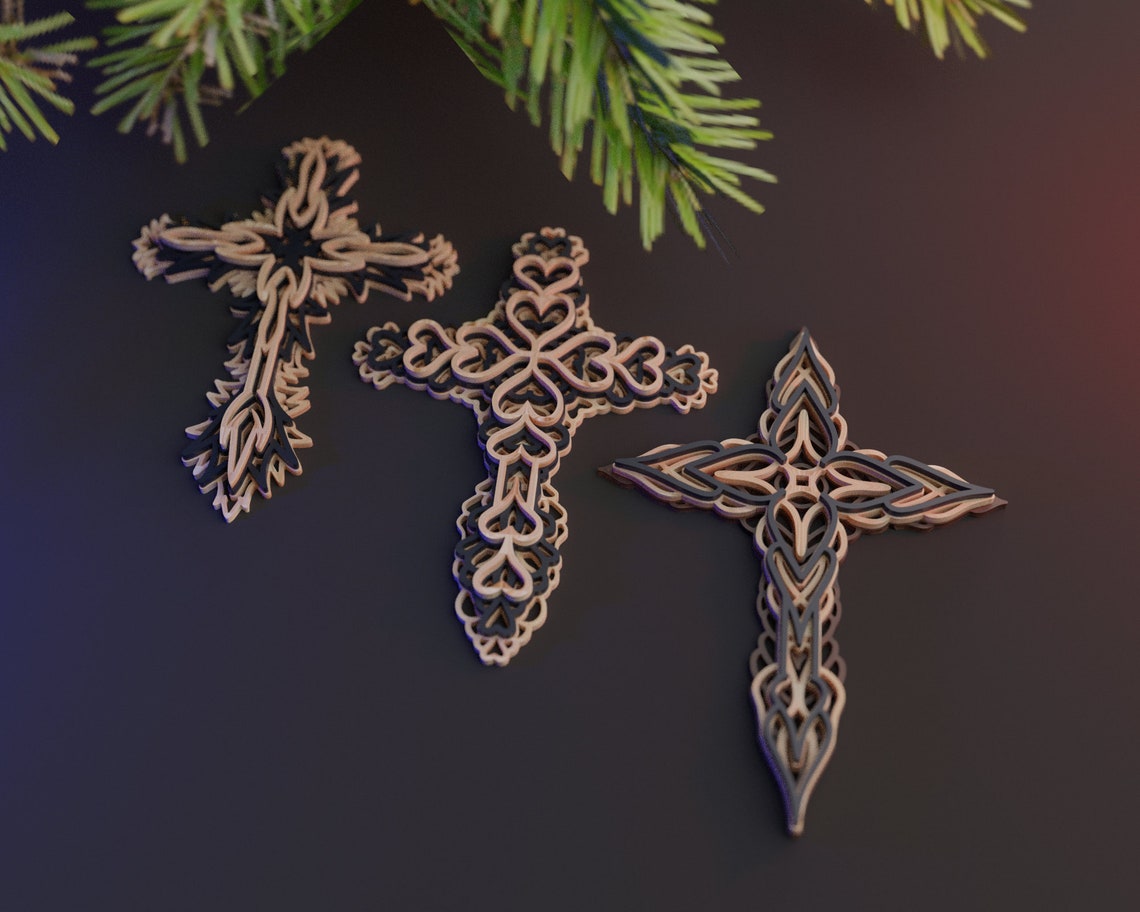 Layered Cross Bundle 3 Crosses 3 Layers Glowforge - Etsy