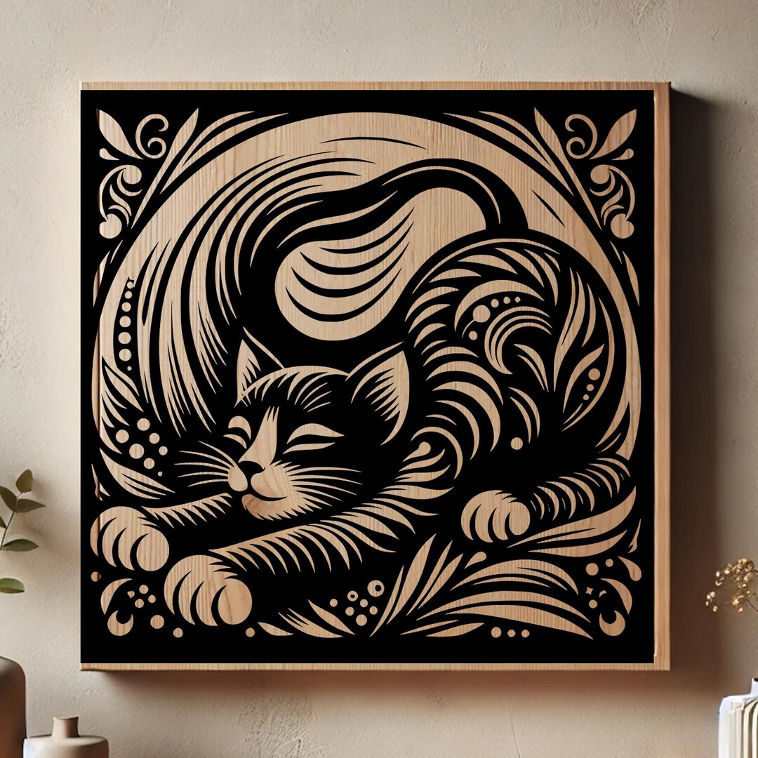 Stretching Cat SVG, Cutting Digital File, Relaxation Laser Wood ...