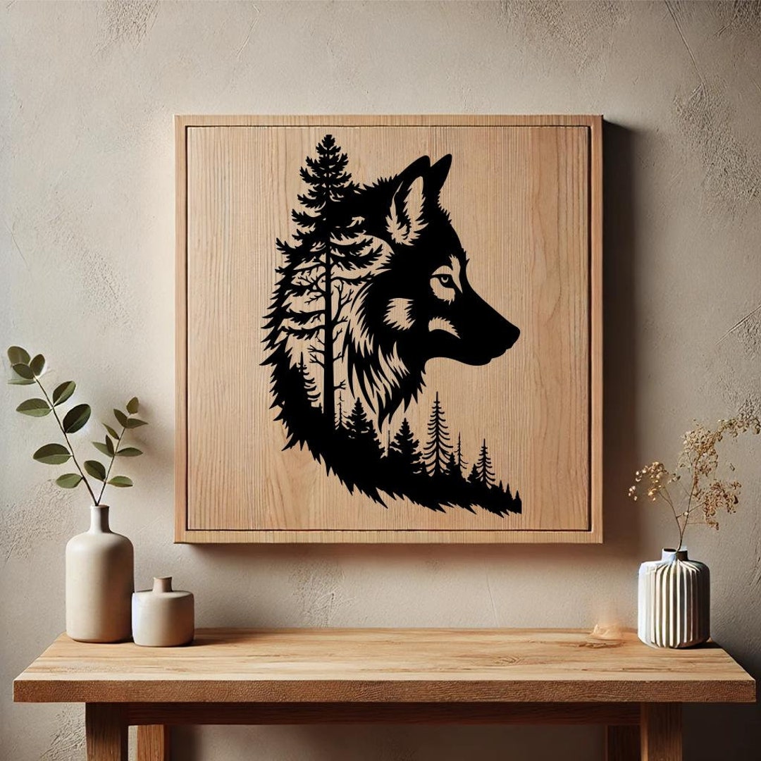 Wolf and Forest SVG, Cutting Board Digital File, Festive Laser Wood ...