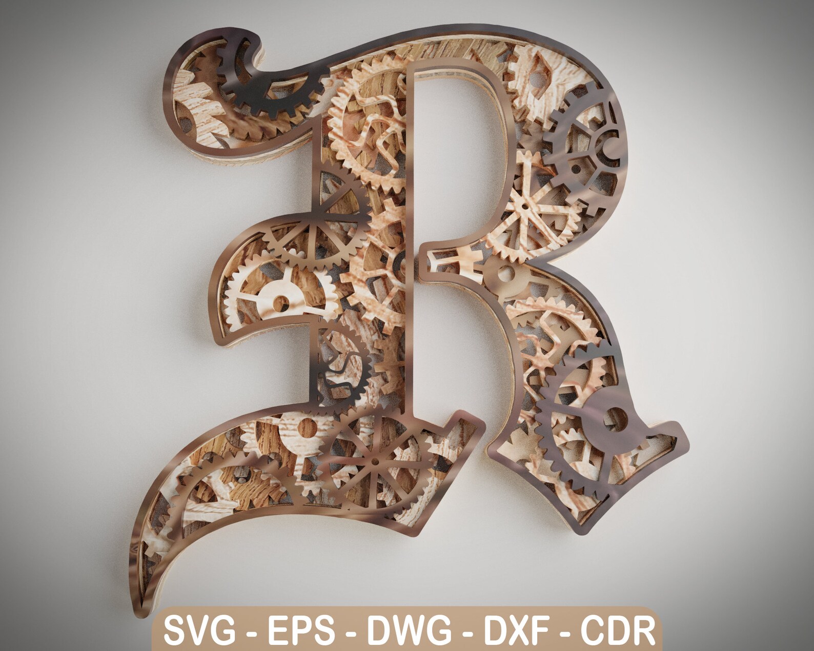 Layered Letter R Steam Punk Alphabet Gears Wall Art SVG,DXF,DWG Cutting ...