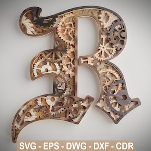 Layered Letter R - Steam Punk Alphabet Gears - Wall Art - SVG,DXF,DWG ...