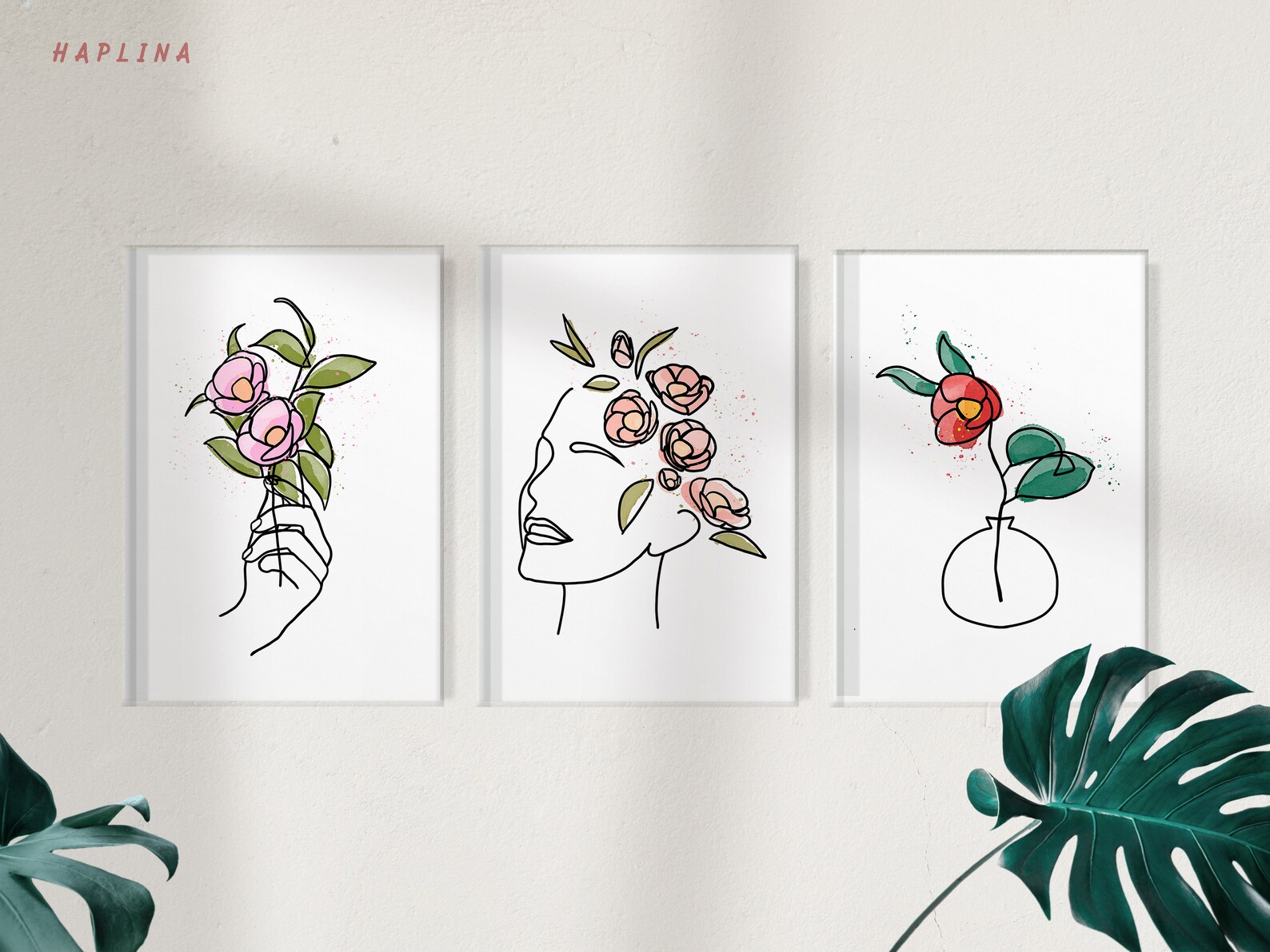Printable Wall Art Set of 3 Line Art Wall Art Botanical - Etsy