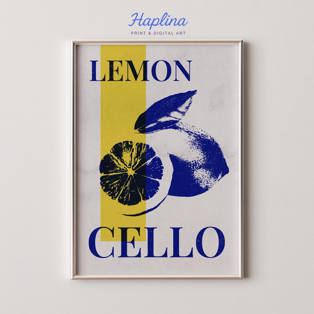 Limoncello Kitchen Wall Art – Bold Retro Lemon Poster, Yellow & Blue ...