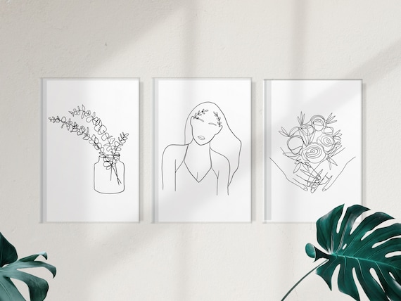 Printable Wall Art Set of 3 Line Art Wall Art Wall Art Black - Etsy