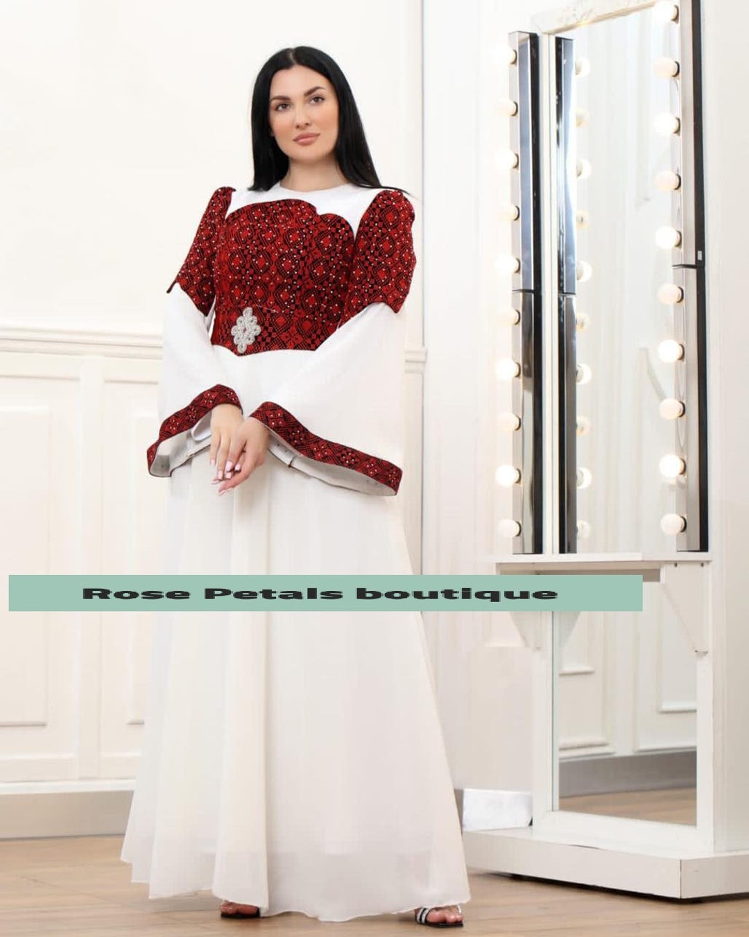 Princess Thobe Embroidered Palestinian Maxi Dress Long Sleeves Kaftan ...