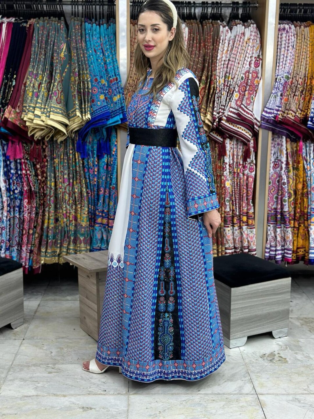 Princess Thobe Embroidered Palestinian Maxi Dress Long Sleeves Kaftan ...