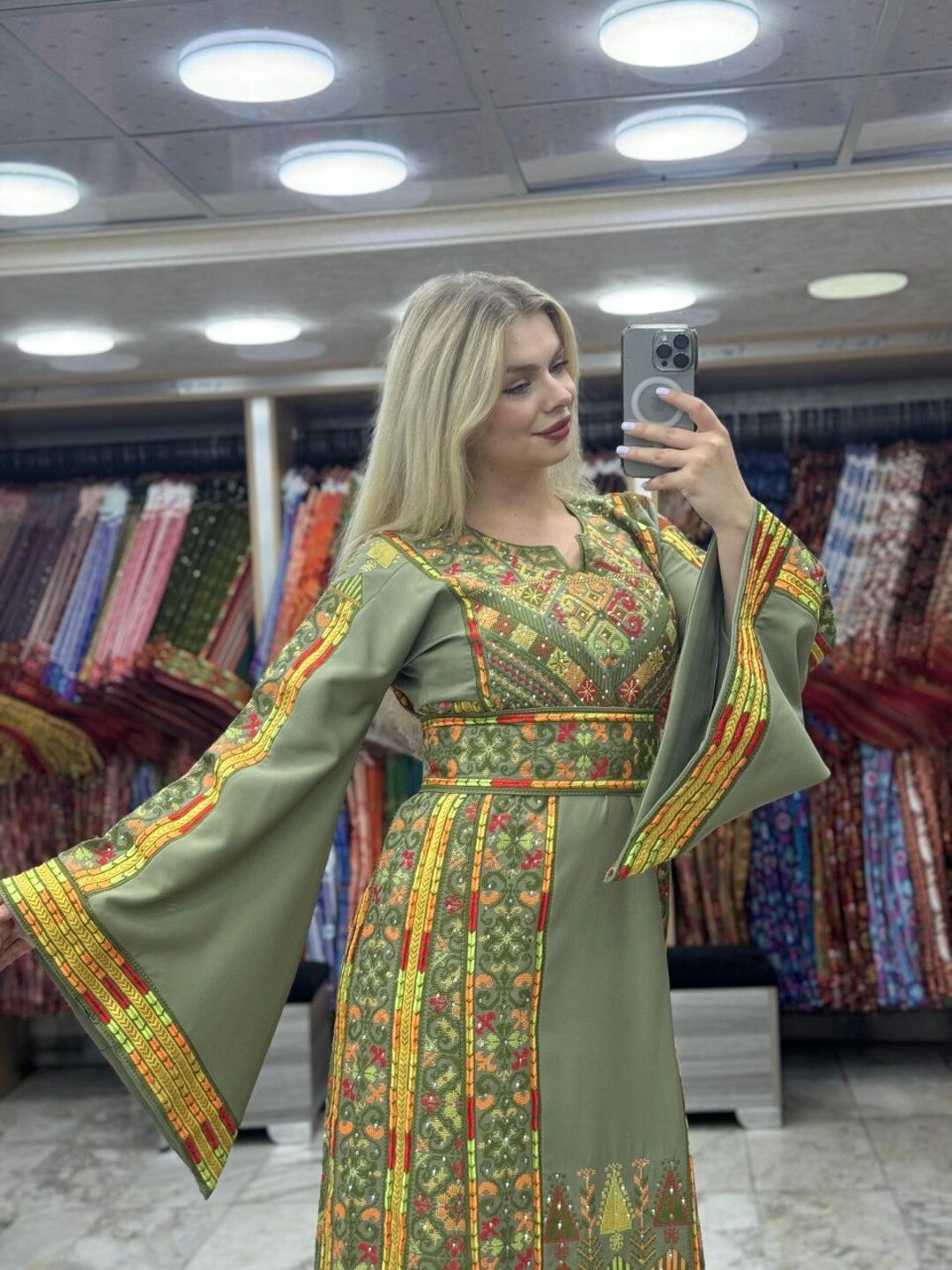 Princess Thobe Embroidered Palestinian Maxi Dress Long Sleeves Kaftan ...