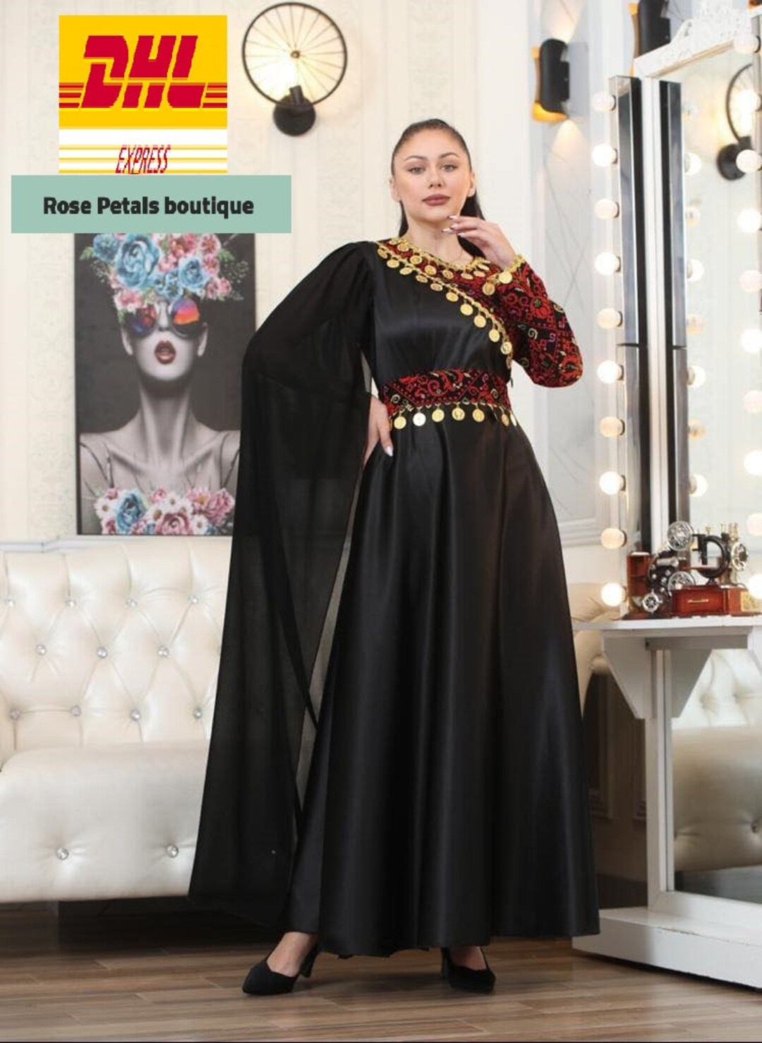 Kaftan Embroidered Palestinian Dress Long Sleeves Kaftan Palestinian ...