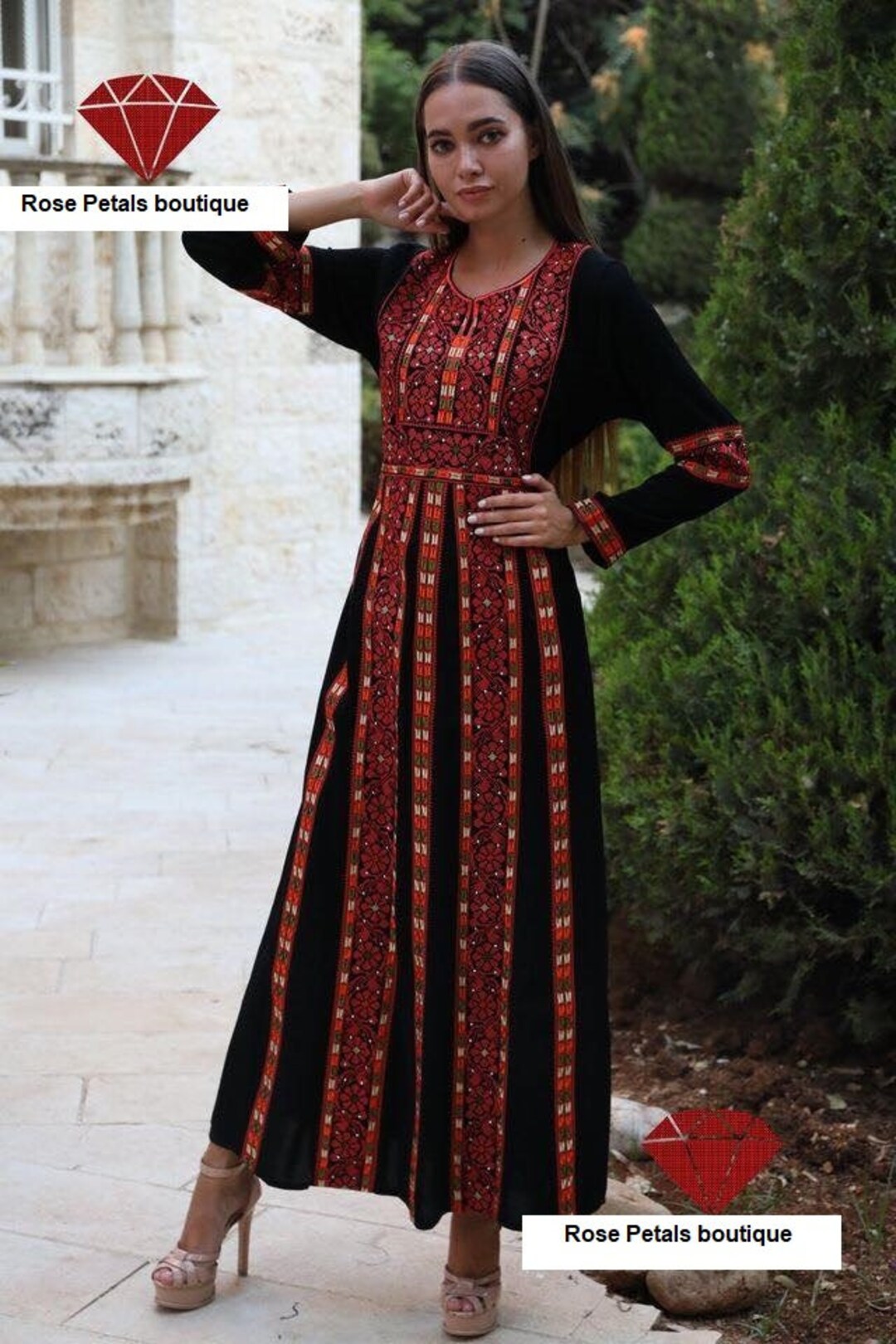 Thobe Embroidered Palestinian Maxi Dress Long Sleeves Kaftan ...