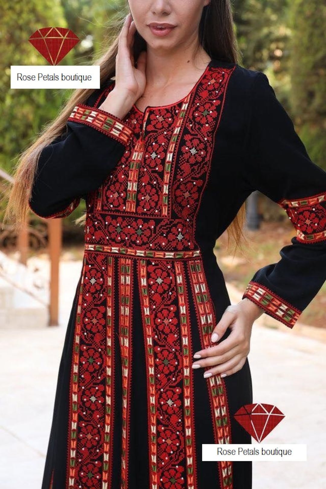 Thobe Embroidered Palestinian Maxi Dress Long Sleeves Kaftan ...