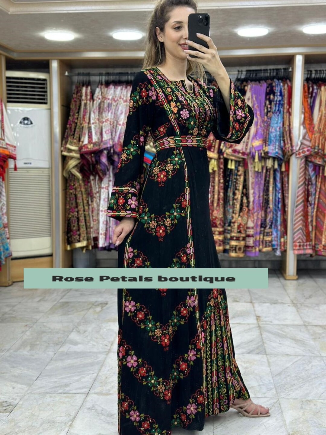 Princess Thobe Embroidered Palestinian Maxi Dress Long Sleeves Kaftan ...