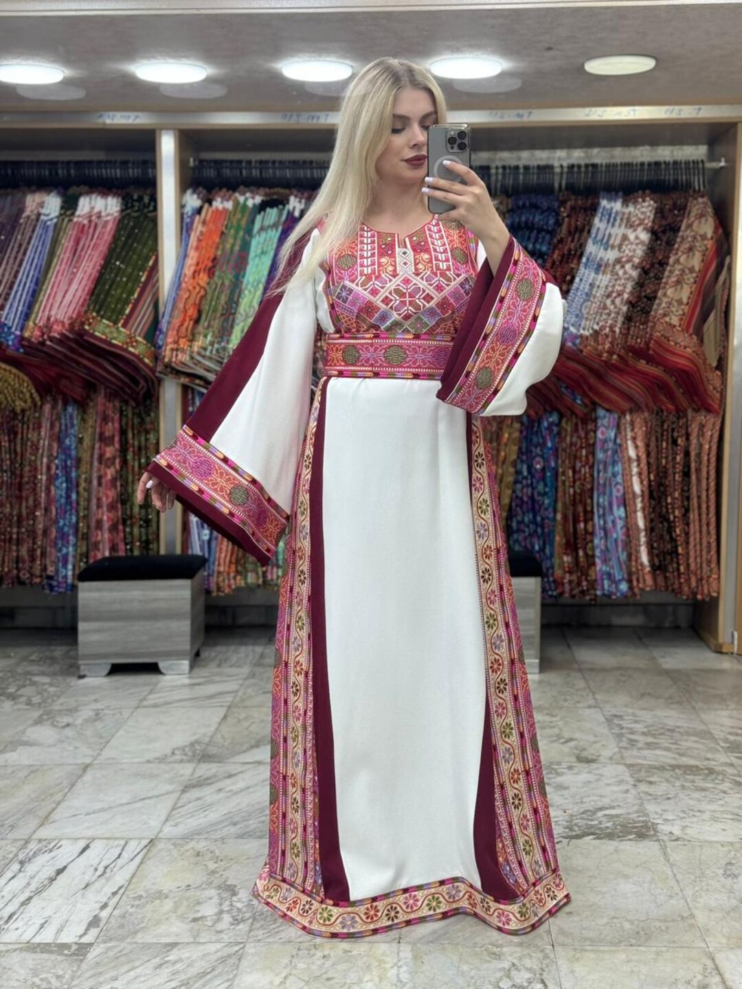 Princess Thobe Embroidered Palestinian Maxi Dress Long Sleeves Kaftan ...