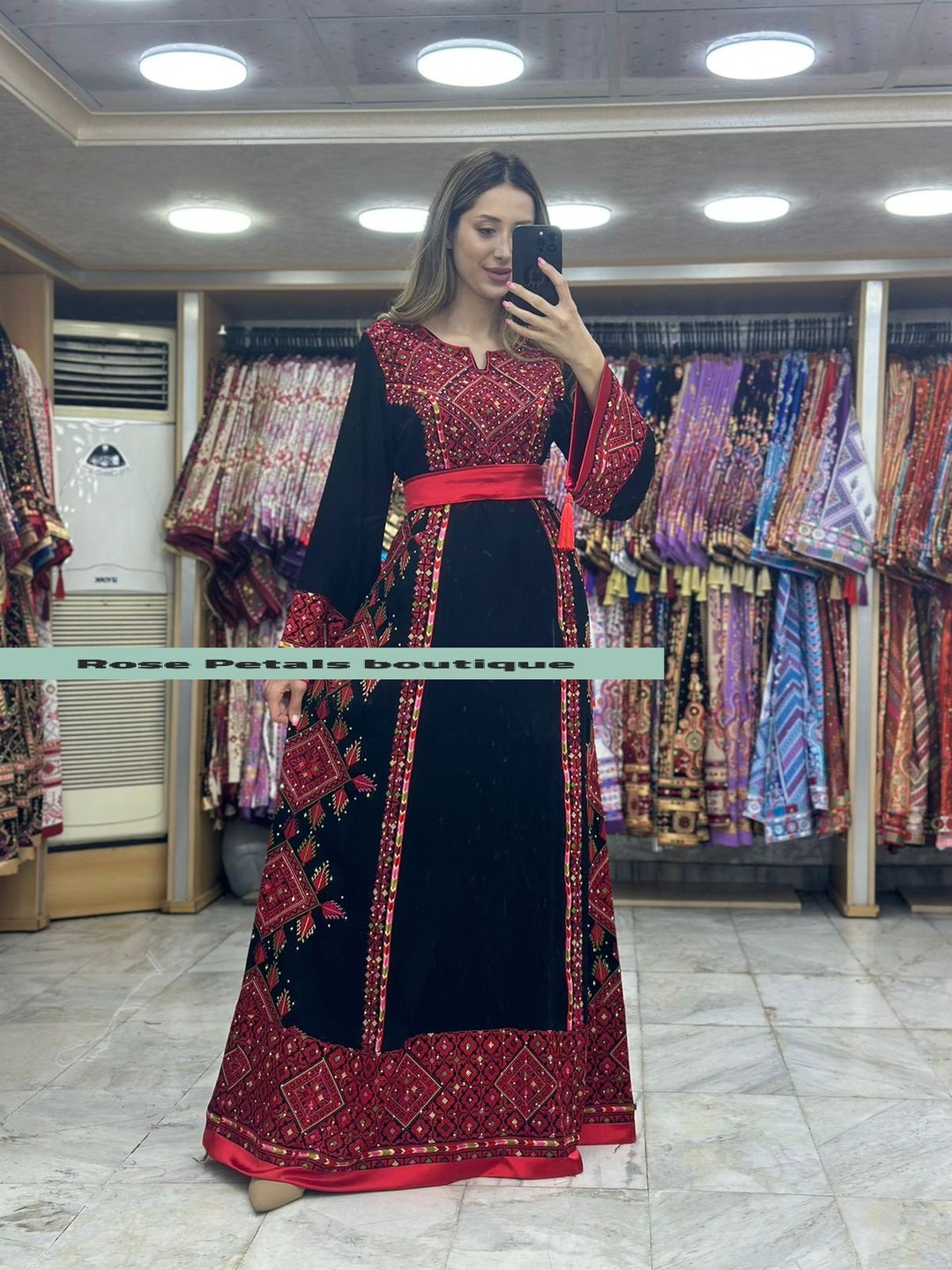 Princess Thobe Embroidered Palestinian Maxi Dress Long Sleeves Kaftan ...