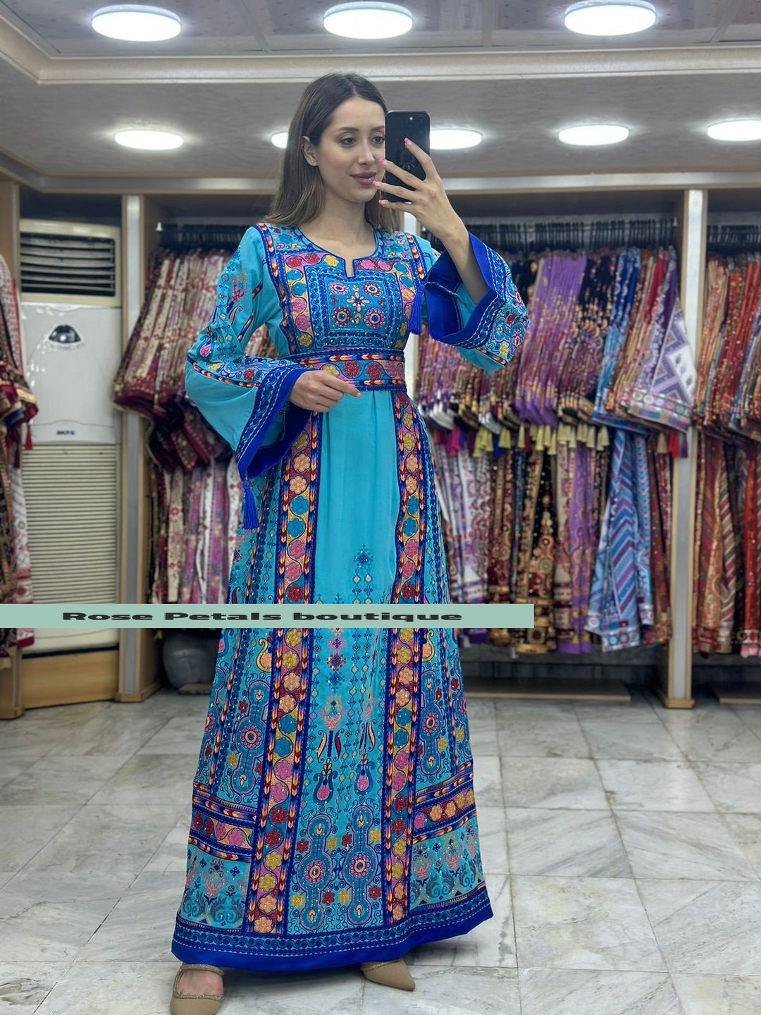 Princess Thobe Embroidered Palestinian Maxi Dress Long Sleeves Kaftan ...