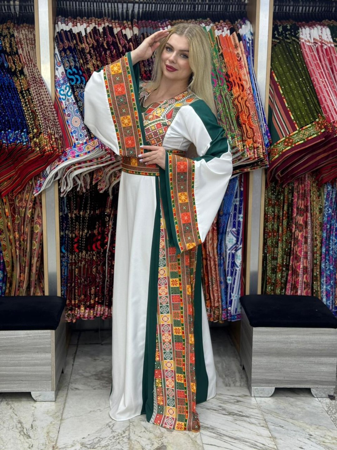 Princess Thobe Embroidered Palestinian Maxi Dress Long Sleeves Kaftan ...