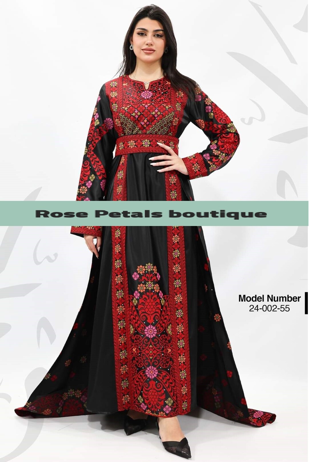 Satin Princess Thobe Embroidered Palestinian Maxi Dress Long Sleeves ...