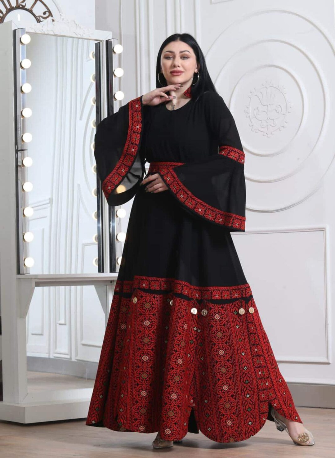 Princess Thobe Embroidered Palestinian Maxi Dress Long Sleeves Kaftan ...