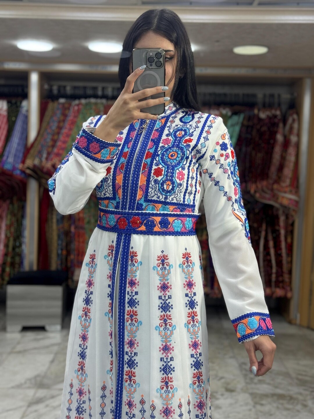 Princess Thobe Embroidered Palestinian Maxi Dress Long Sleeves Kaftan ...