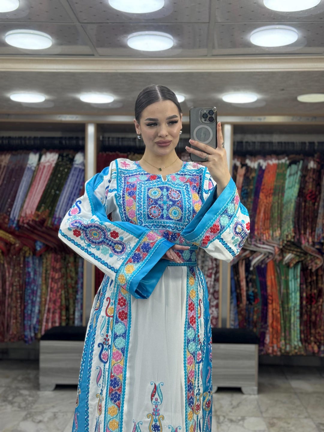 Princess Thobe Embroidered Palestinian Maxi Dress Long Sleeves Kaftan ...