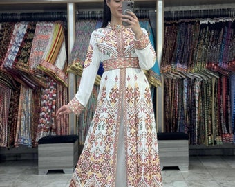 Princess Thobe Embroidered Palestinian Maxi Dress Long Sleeves Kaftan ...