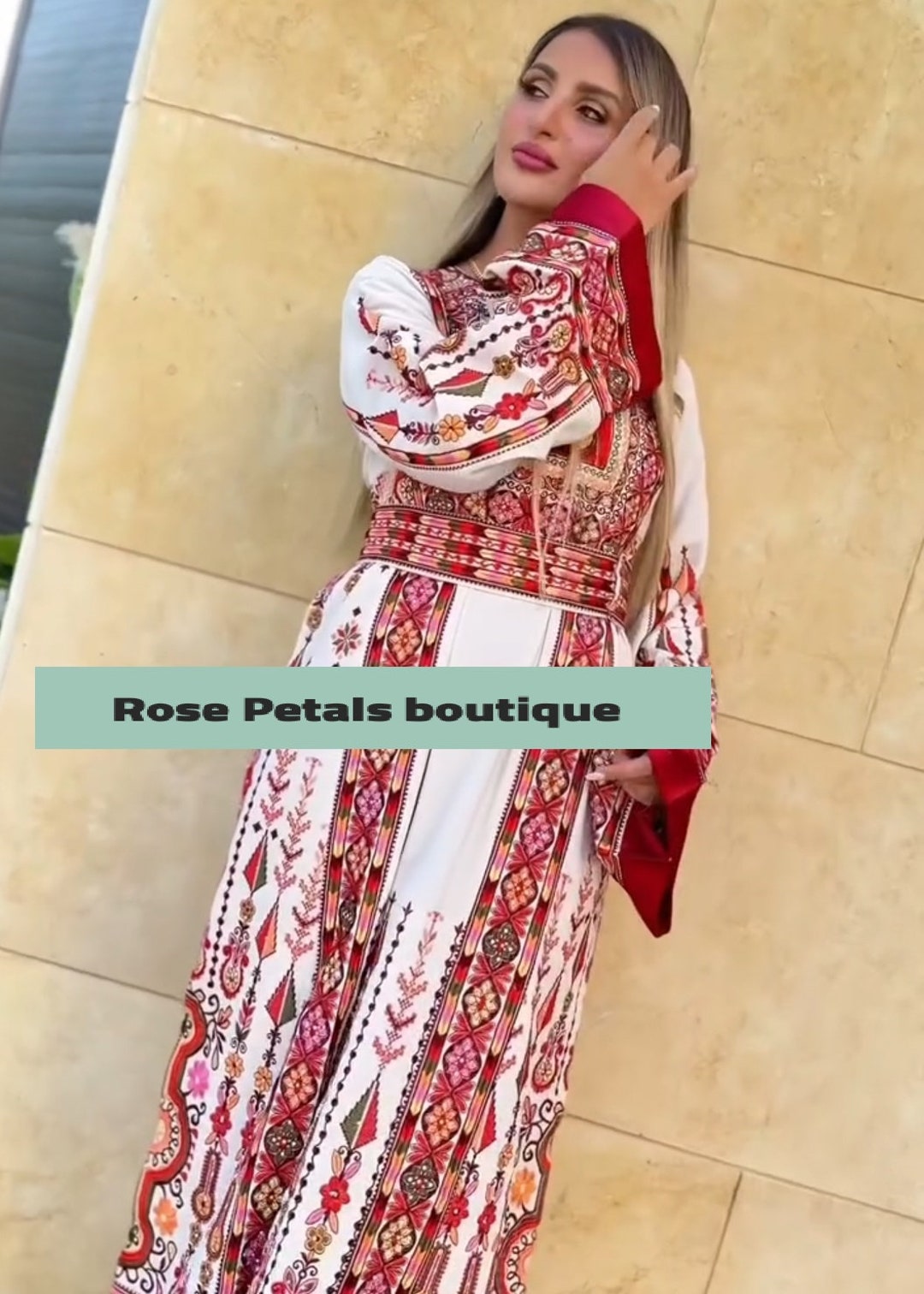 Princess Thobe Embroidered Palestinian Maxi Dress Long Sleeves Kaftan ...